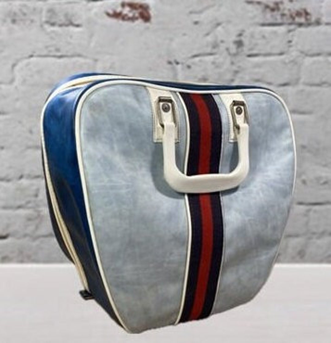 Vintage Bowling Bag 60s/70s Retro Blue Vinyl With Red and Blue Strip ...