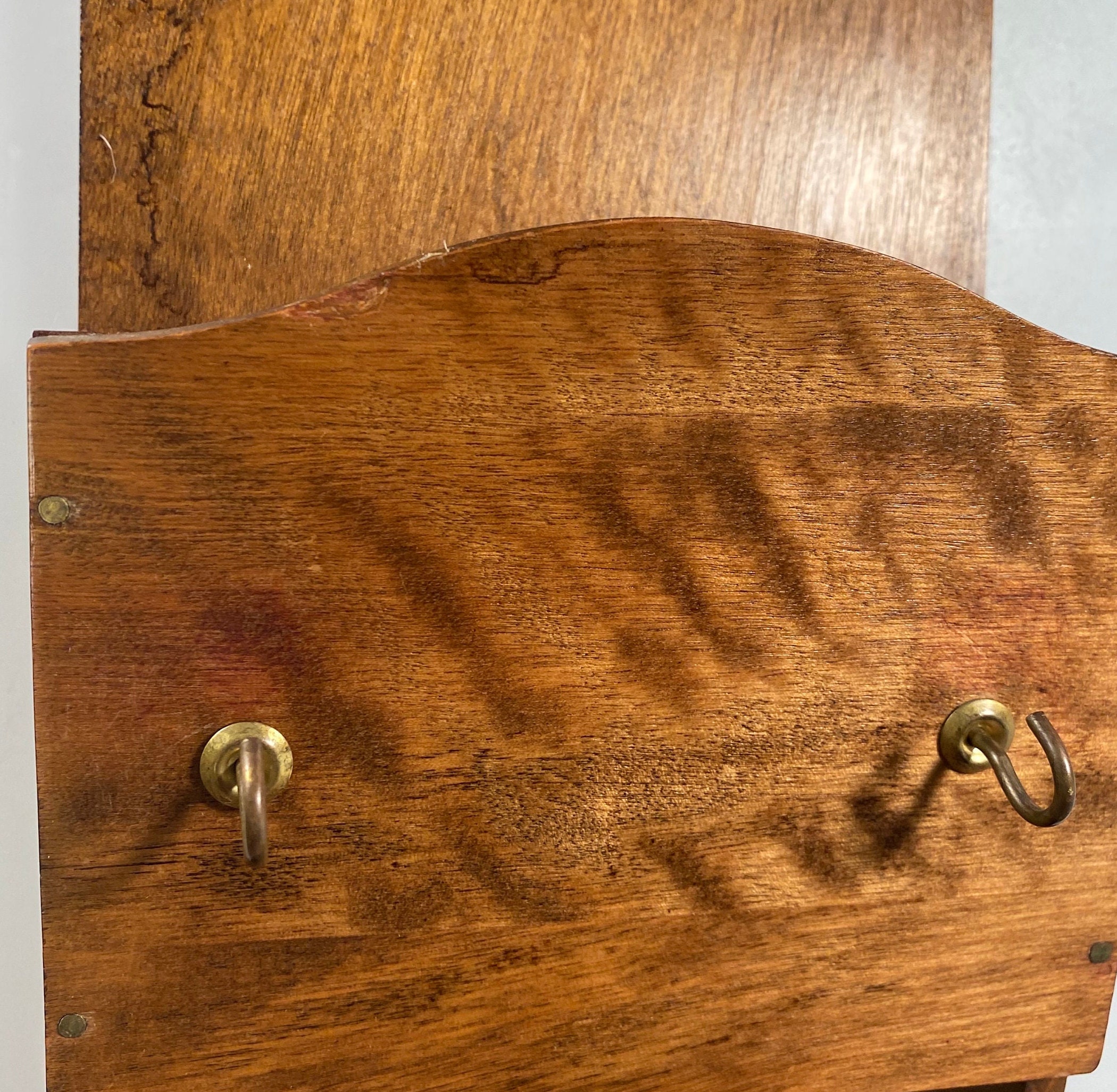 Vintage Wooden Mail Rack Letter Holder 3 Slotted With Key Hooks ...