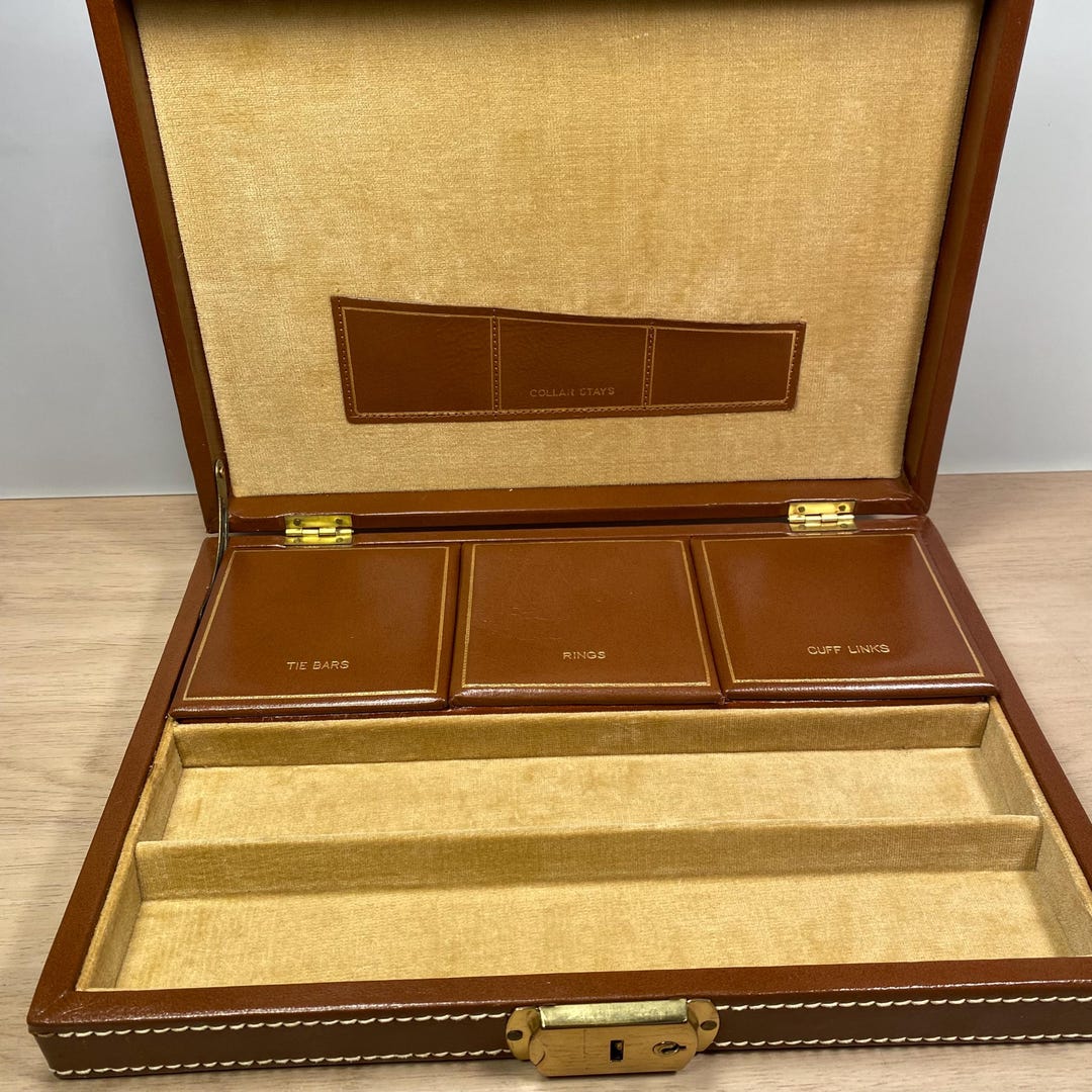 Men's Brown Leather Cuff Link Travel Case - Cufflink, Ring, Tie Bar ...