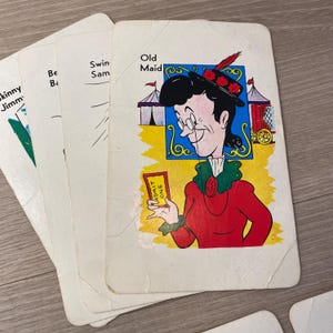 Vintage Old Maid Card Game Rare Original Jumbo Card Game Old Maid at the Circus edu-cards Groovy ...