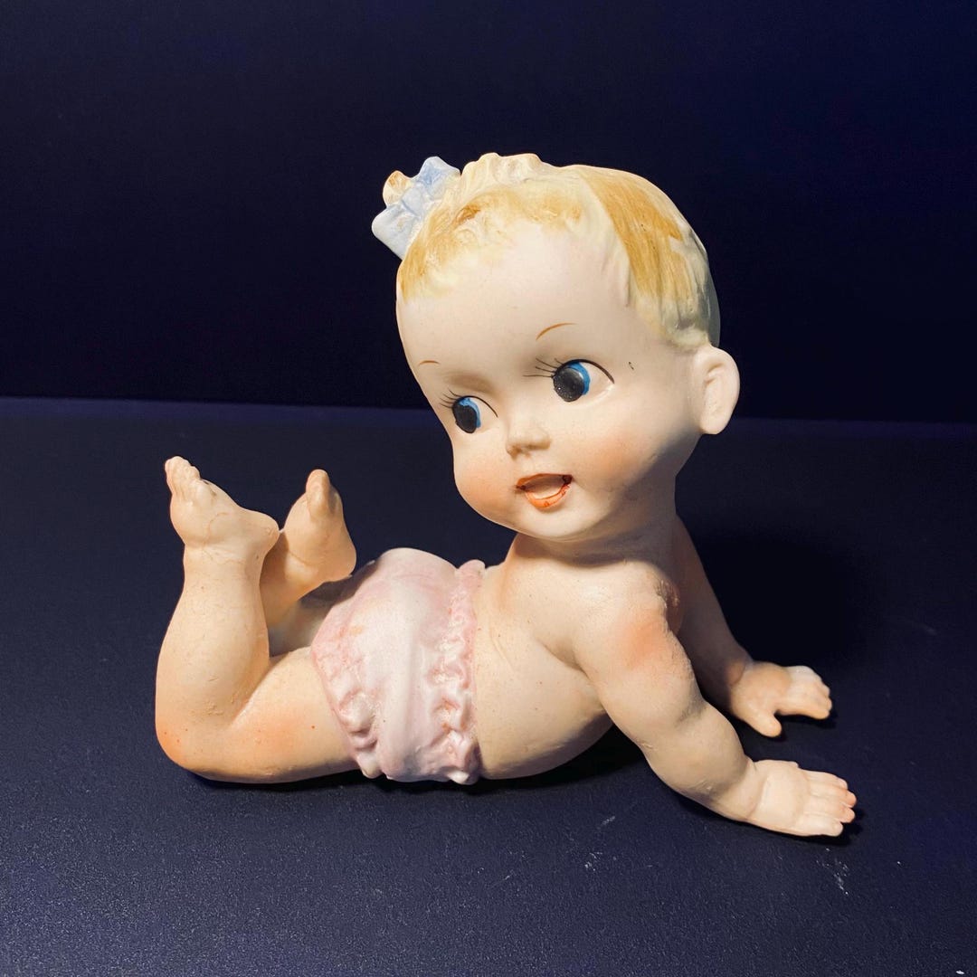 Vintage Kewpie Crawling Baby Figurine, Bisque, Kenmar Japan, Napco ...