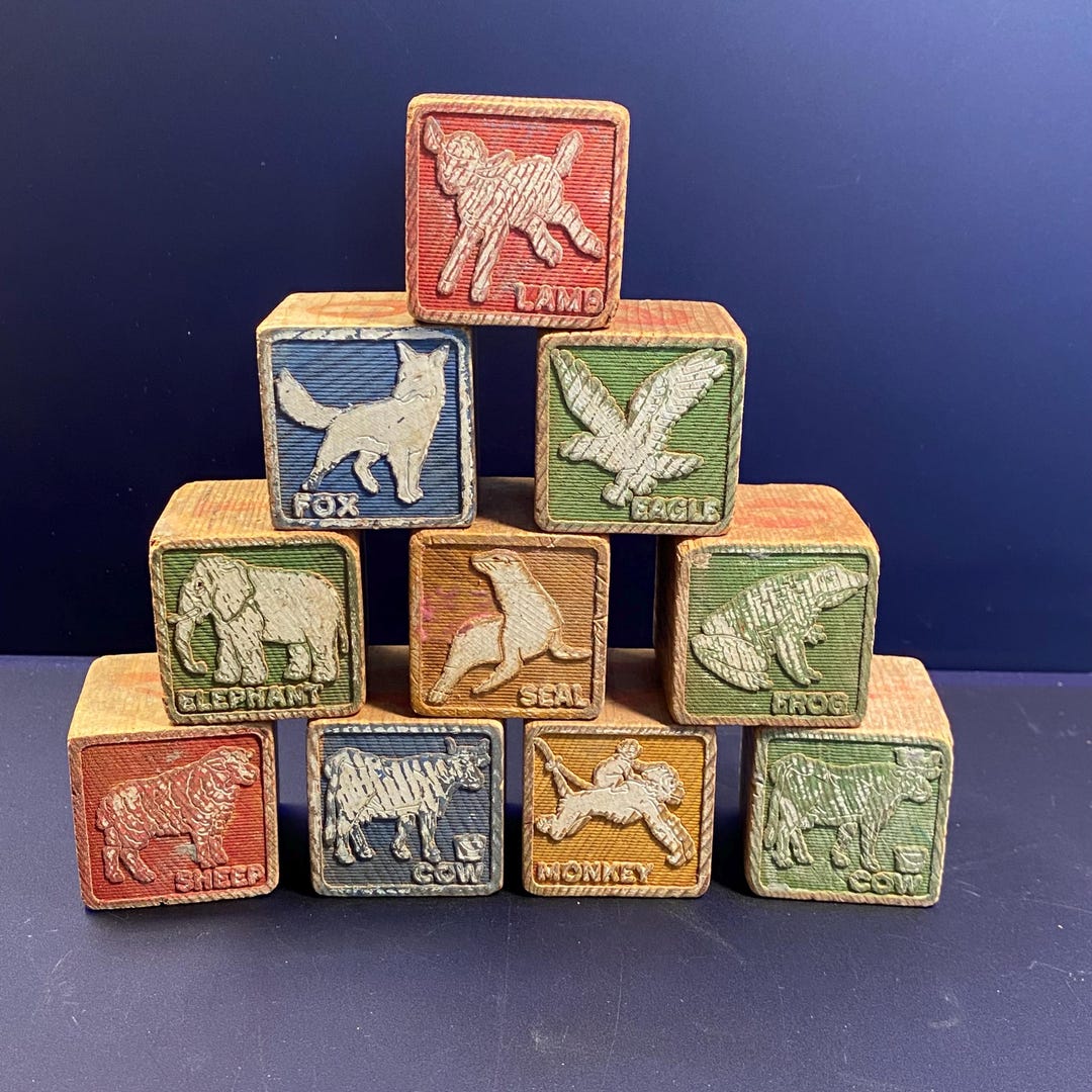 Vintage 1950s Wooden Animal Alphabet Blocks - Educational Toy - Toys ...