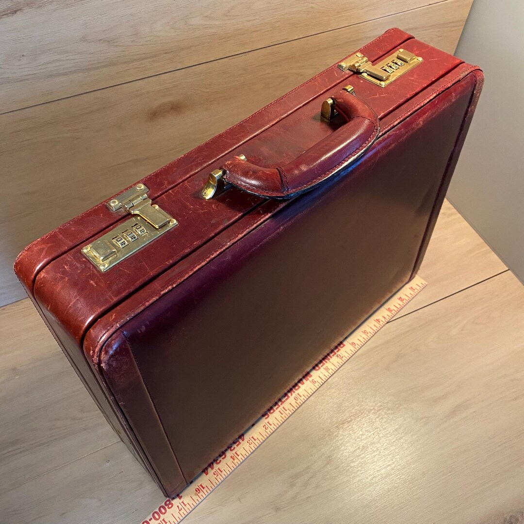 Vintage Burgundy Leather Briefcase, Leather Lining, Multiple Pockets ...
