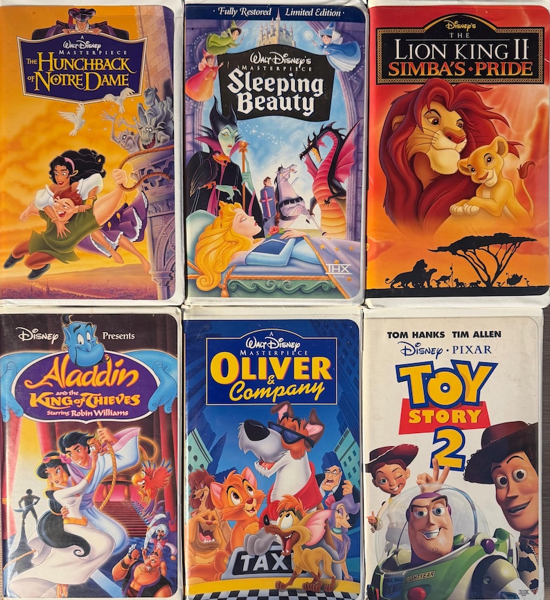 Vintage Disney VHS Animated Tape Lot, Classic 80s 90s Home VCR Movie ...