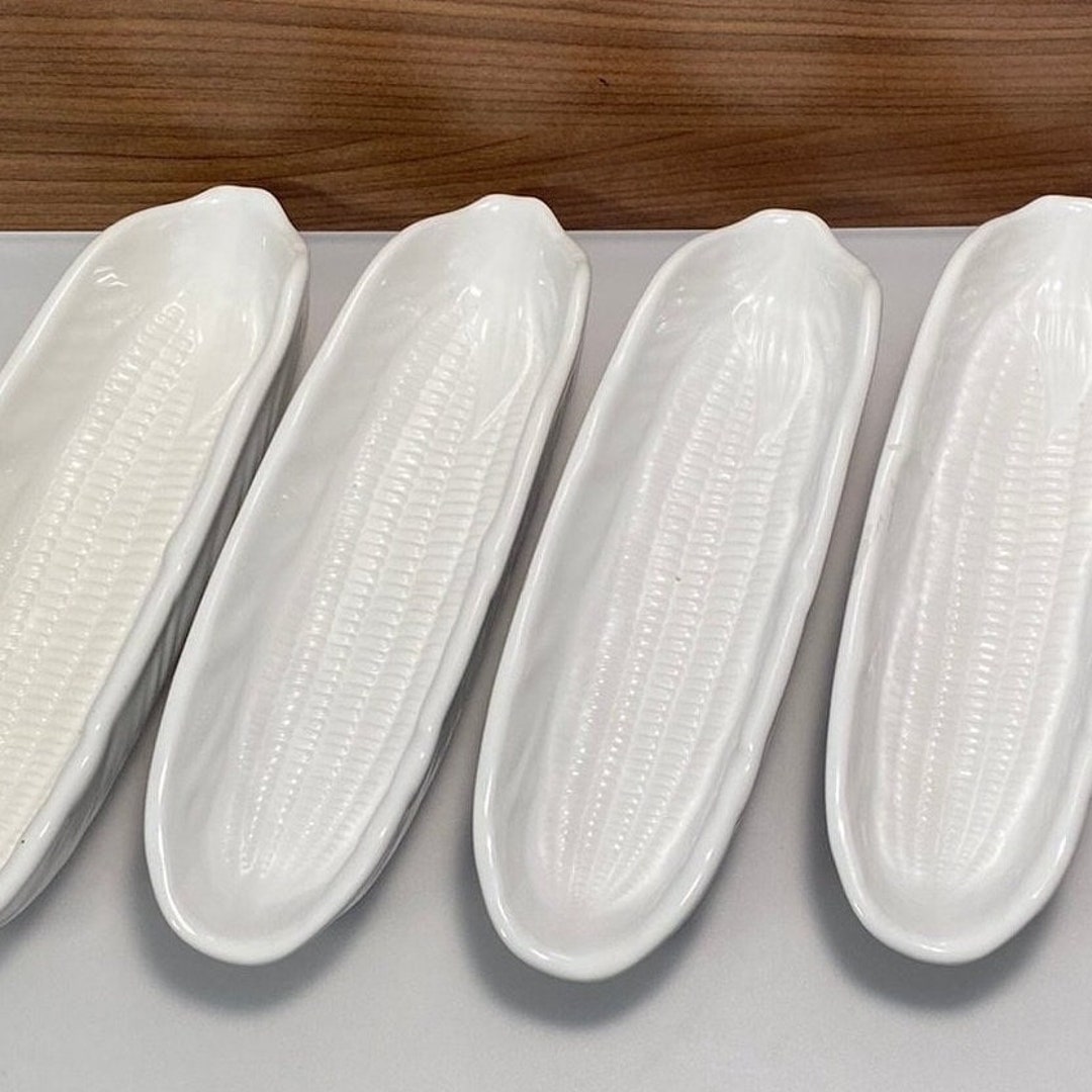 Milk Glass Corn Holders. Set of 4 Milk White Ceramic Corn Holder Dishes ...