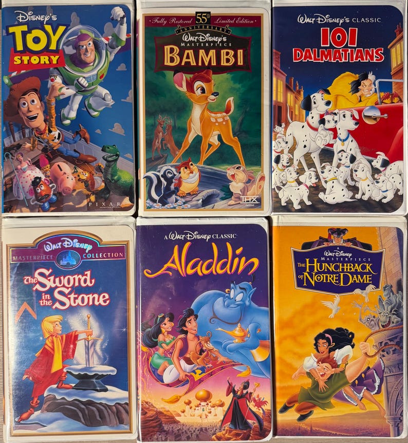 Vintage Disney VHS Animated Tape Lot, Classic 80s 90s Home VCR Movie ...