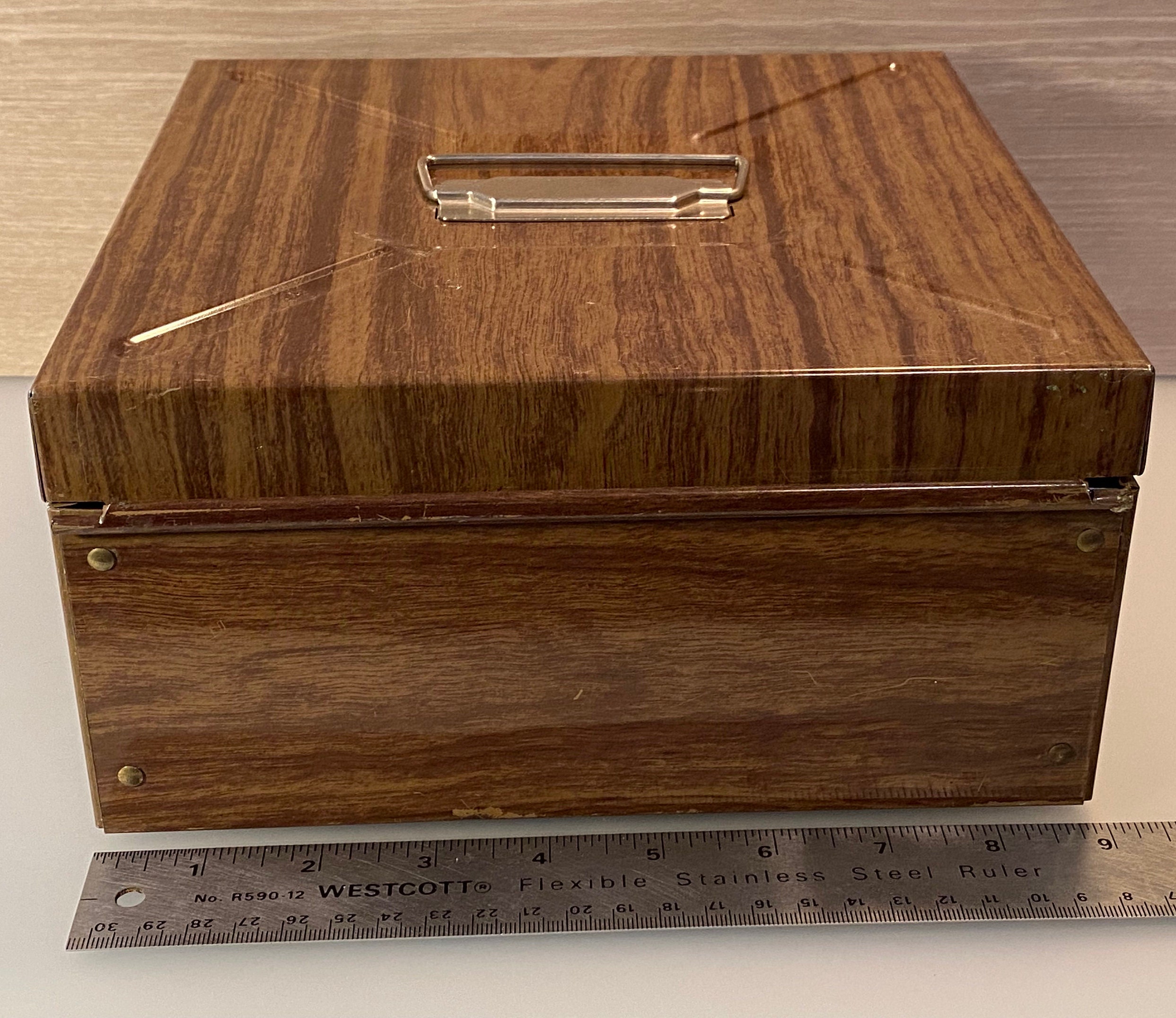 Vintage Metal Check File Box Midcentury Industrial 1960s Wood-look ...