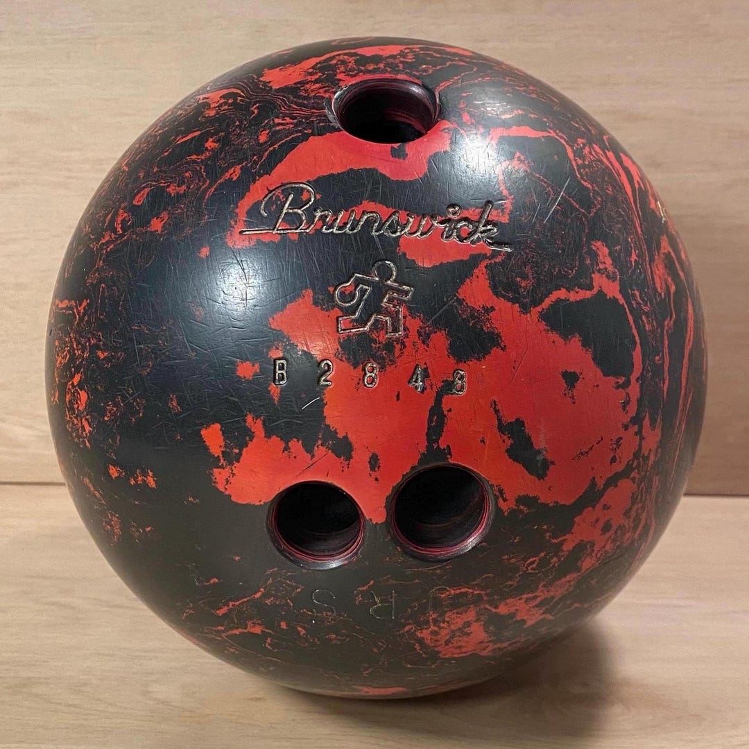 Vintage Brunswick Fireball Bowling Ball, 16lb, Red/black Marble Swirl ...