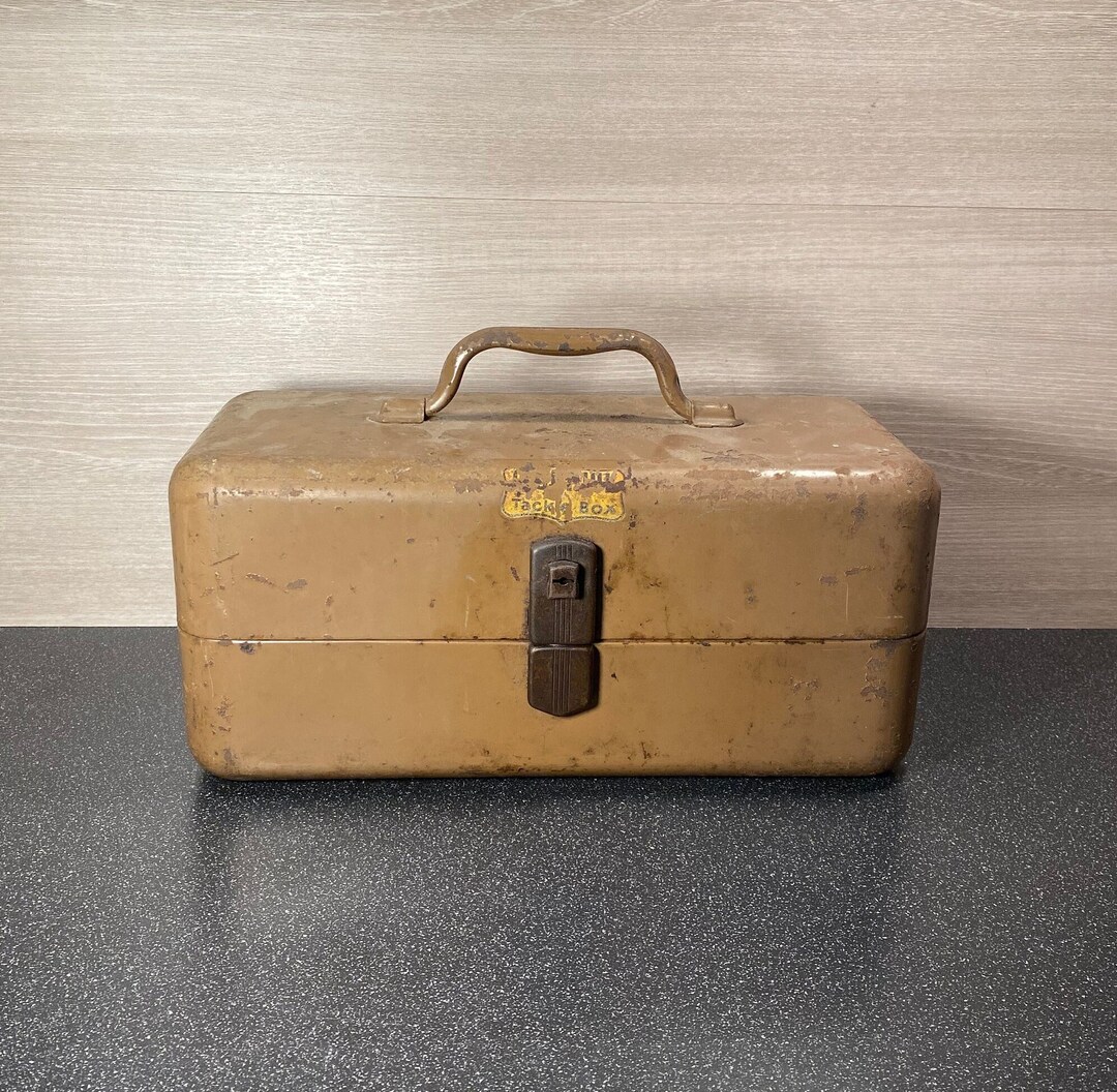 Vintage Mahawk Metal Fishing Box, With Tackle and 2 Top Folding Shelves ...