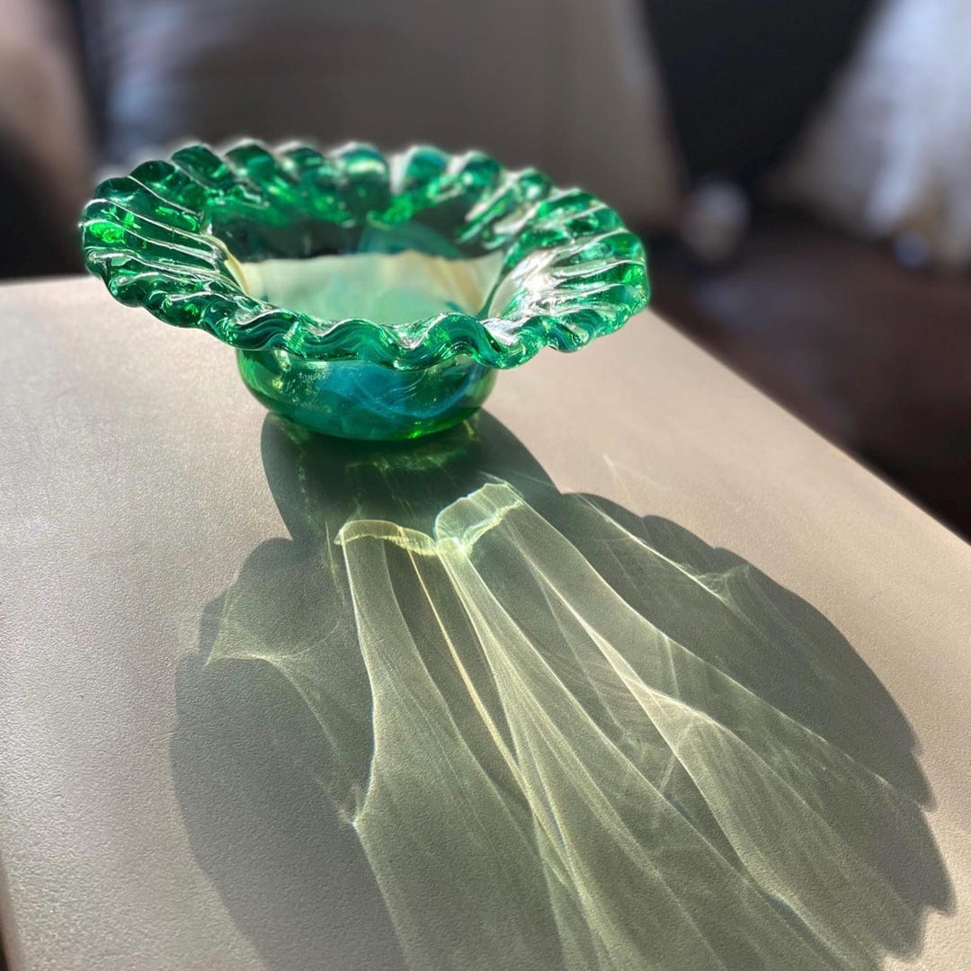 Vintage Blenko Teal Swirl Glass Candy Dish: Hand-blown Fluted Bowl - Etsy