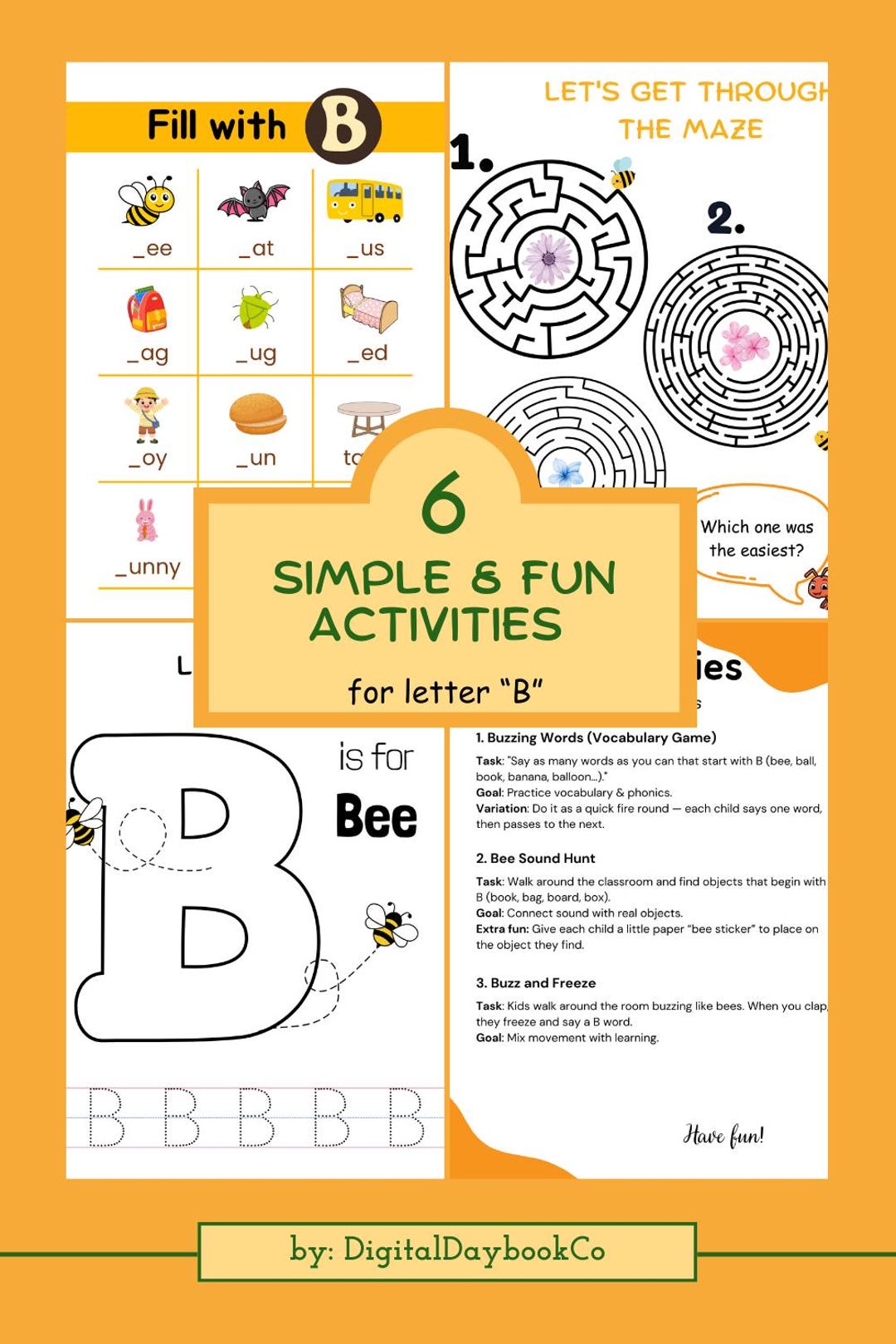 Busy Bees Letter B Worksheets | Fun Kindergarten Activities for Early ...