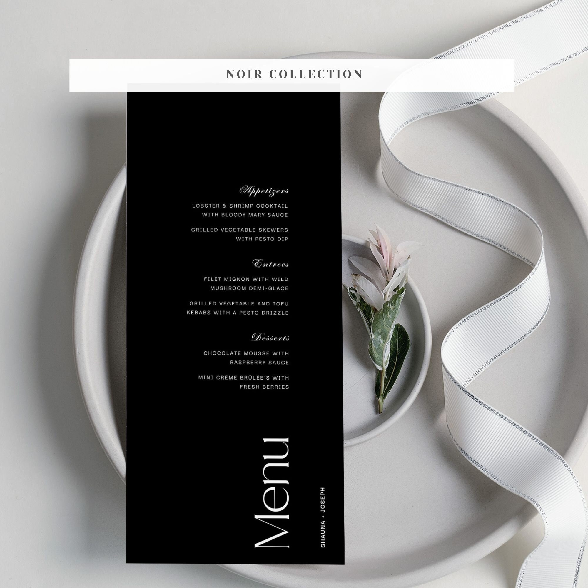 Modern Black Wedding Menu Template, Elegant Black Wedding Menu ...