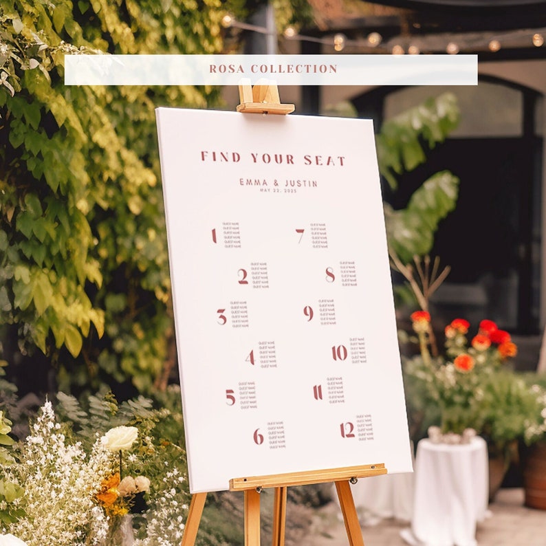 Modern Wedding Seating Chart Template, Elegant Rose Gold Wedding ...