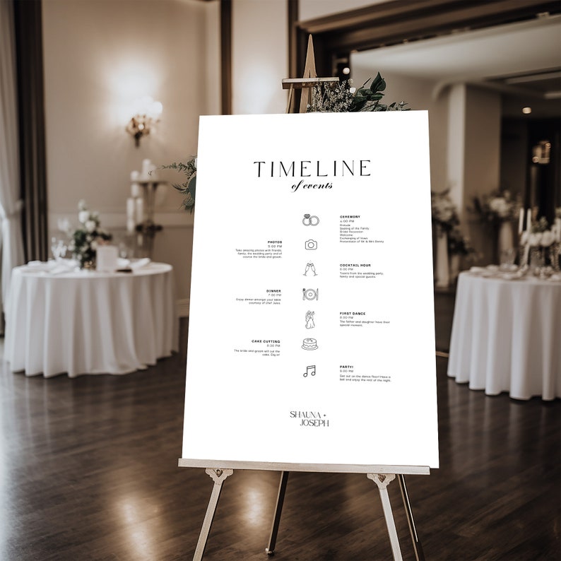 Modern Wedding Timeline Sign Template, Wedding Order of Events ...