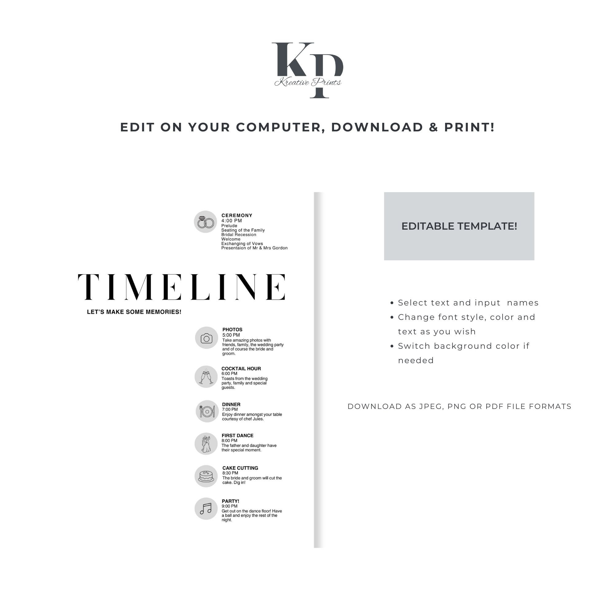 Modern Wedding Timeline Sign Template, Wedding Order of Events ...