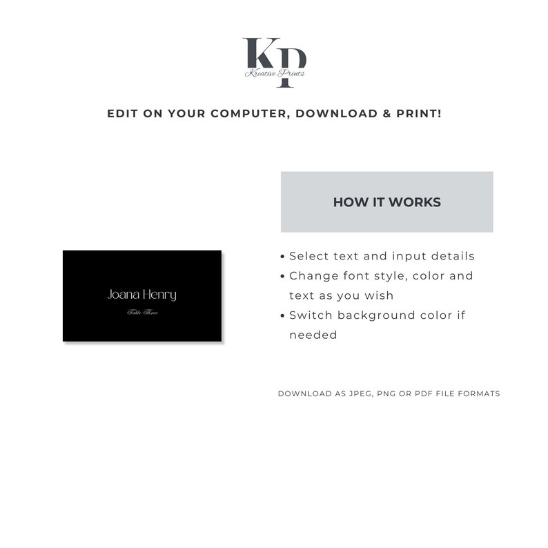 Minimal Wedding Place Cards Template, Elegant Black Place Card ...