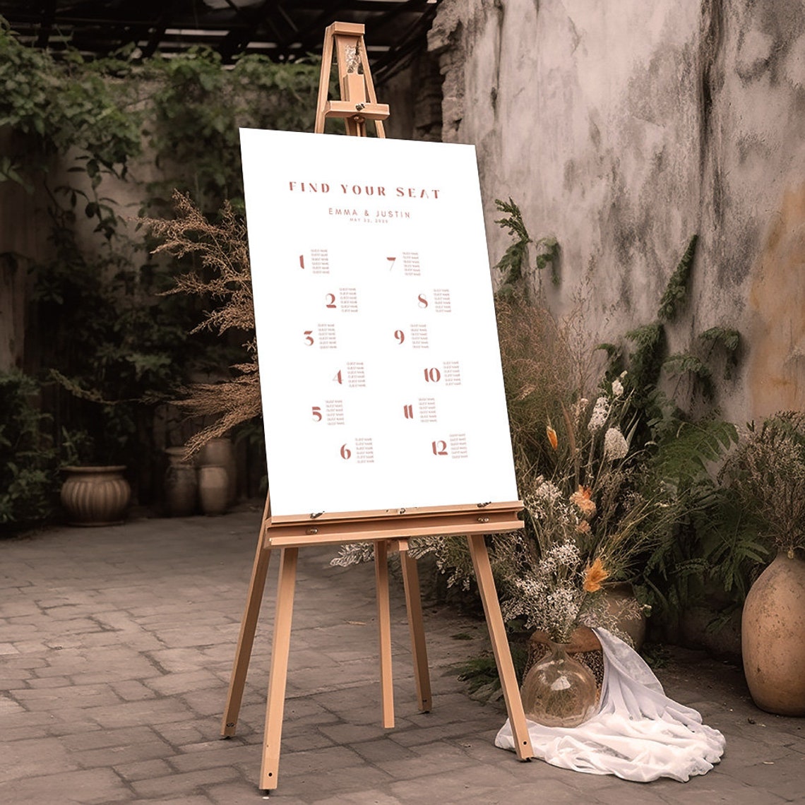 Modern Wedding Seating Chart Template, Elegant Rose Gold Wedding ...