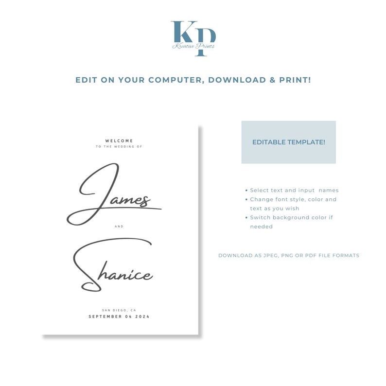 Modern Cursive Wedding Welcome Sign Template, Elegant Wedding Welcome ...