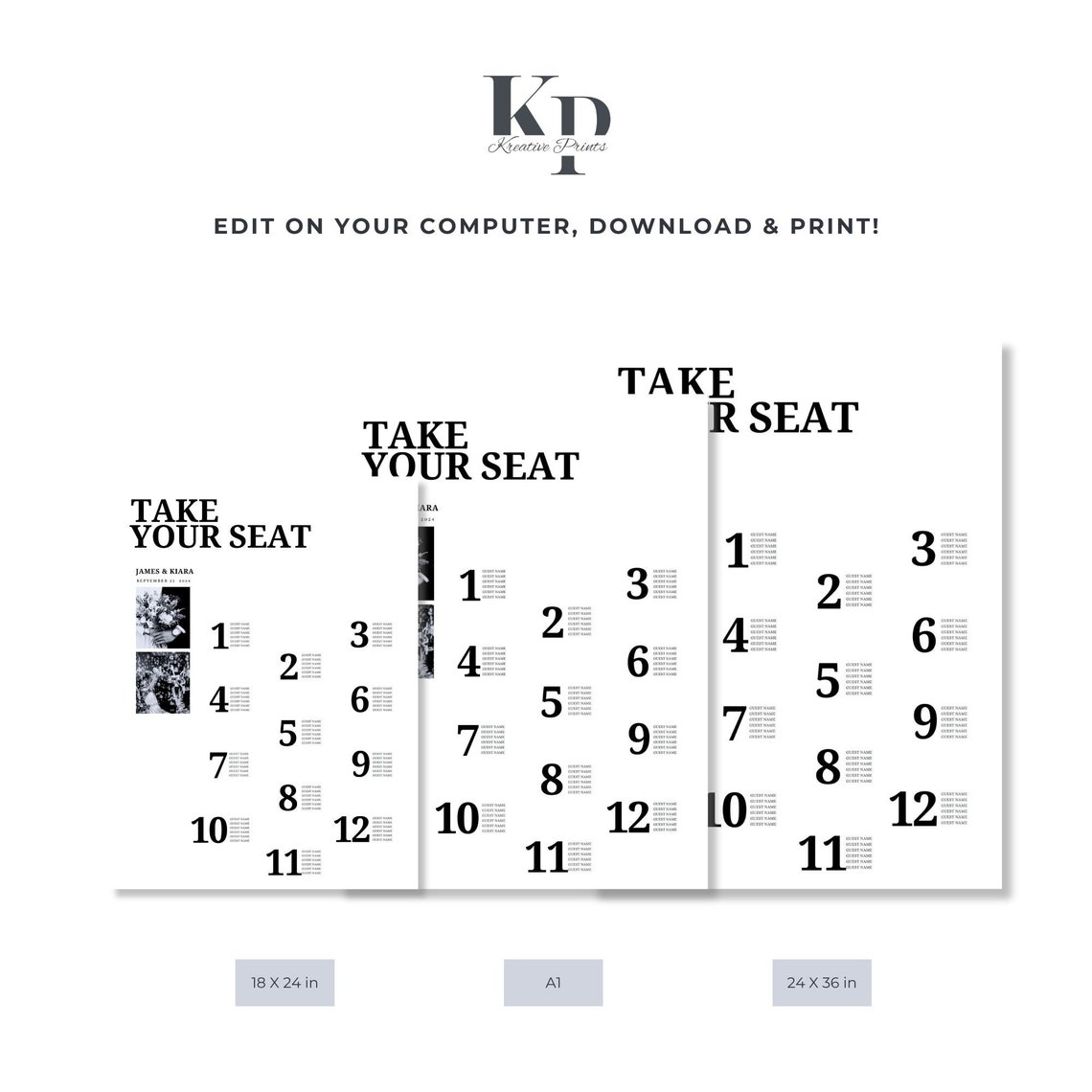 Modern Seating Chart Template, Elegant White Seating Chart Poster ...