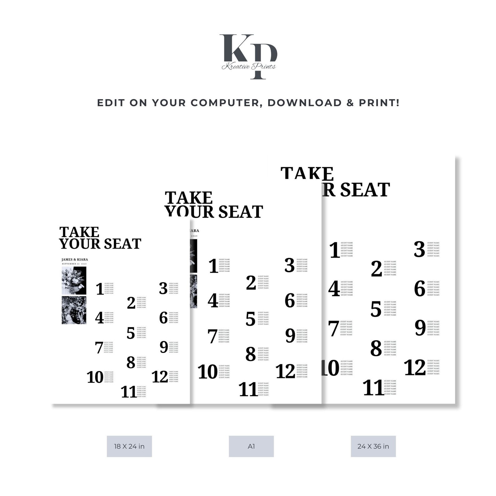 Modern Seating Chart Template, Elegant White Seating Chart Poster ...