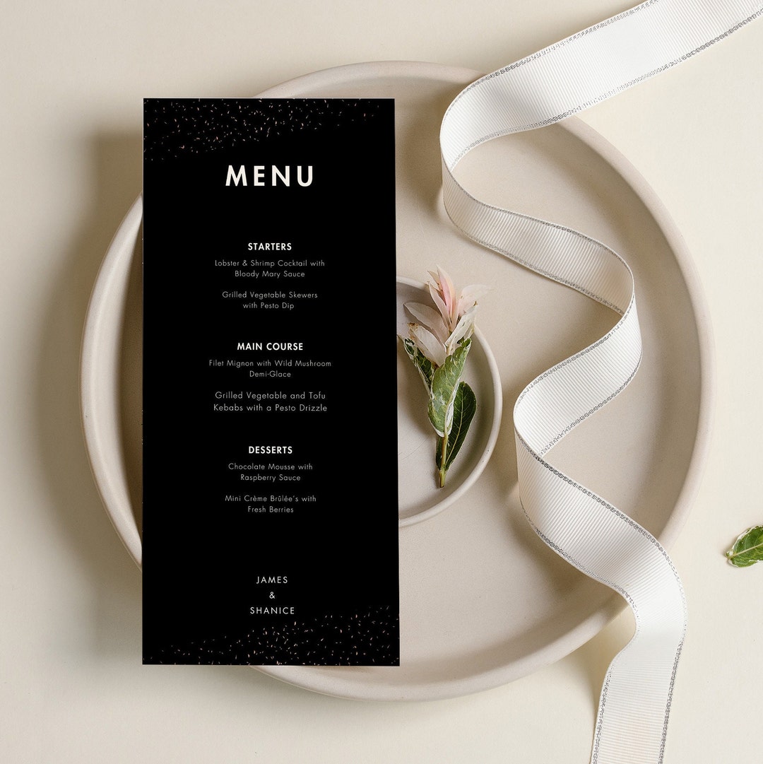 Modern Black Wedding Menu Template, Elegant Black Wedding Menu ...