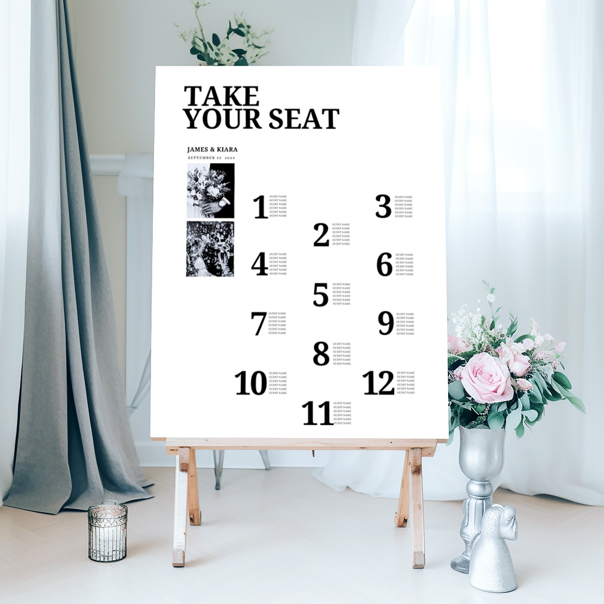 Modern Seating Chart Template, Elegant White Seating Chart Poster ...
