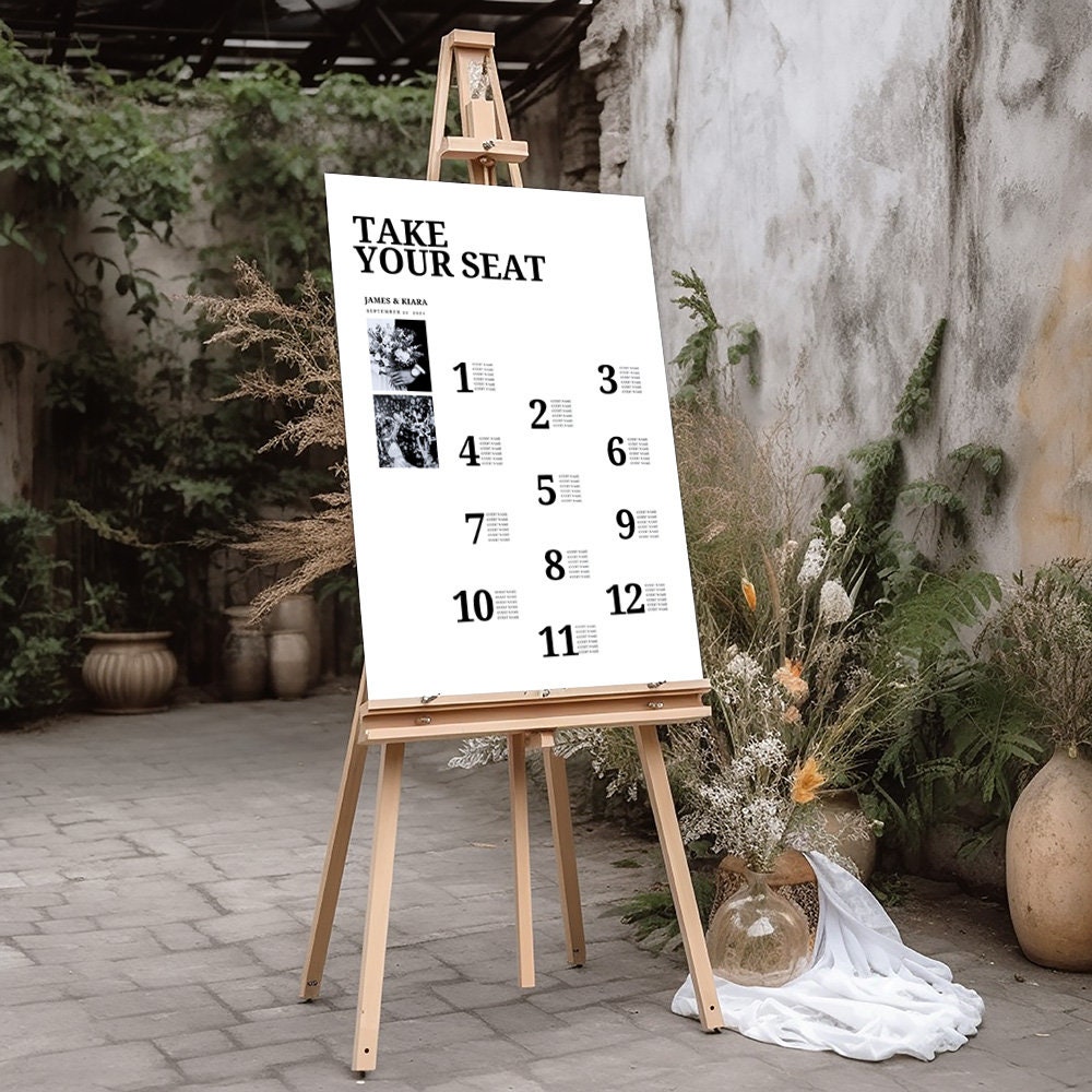 Modern Seating Chart Template, Elegant White Seating Chart Poster ...