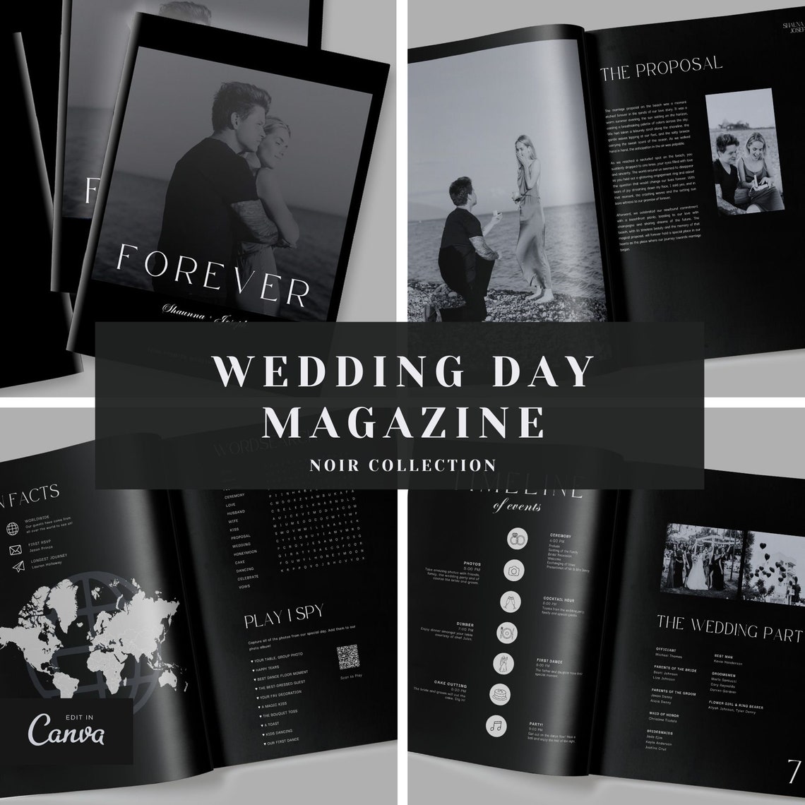 Black Wedding Day Magazine Template Canva, Wedding Program Digital ...