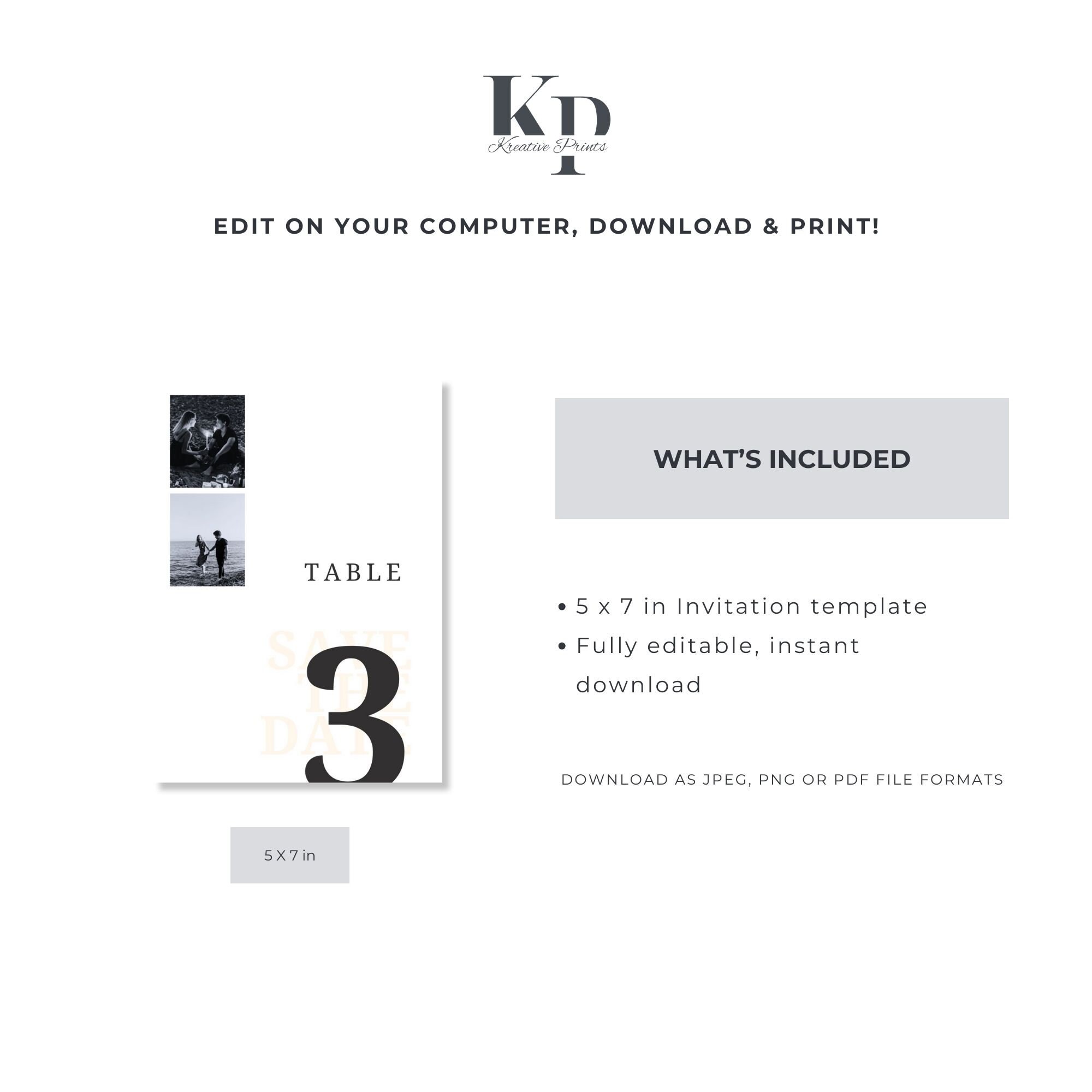 Vertical Table Numbers Template, Wedding Table Card Template, Photo ...