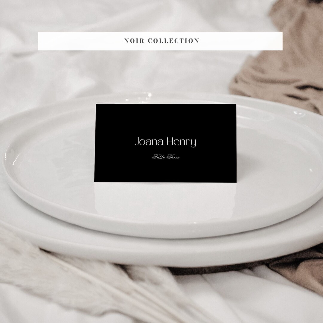 Minimal Wedding Place Cards Template, Elegant Black Place Card ...