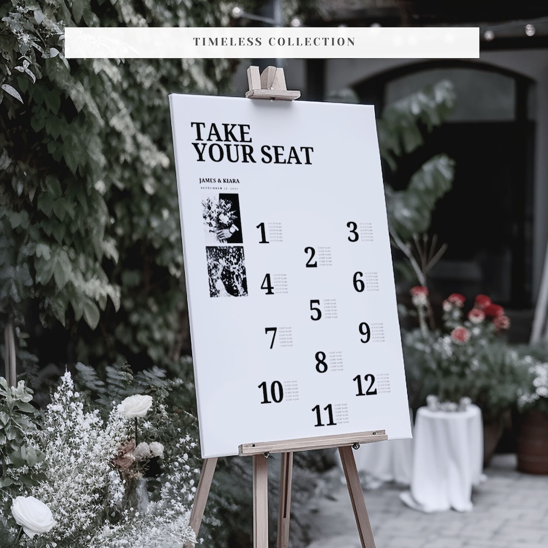 Modern Seating Chart Template, Elegant White Seating Chart Poster ...