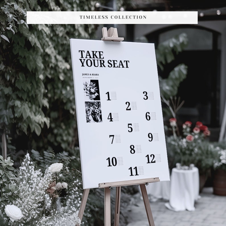 Modern Seating Chart Template, Elegant White Seating Chart Poster ...