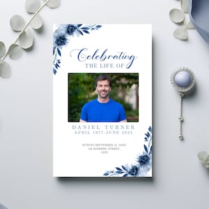 Blue Funeral Program Template Editable Memorial Program - Etsy