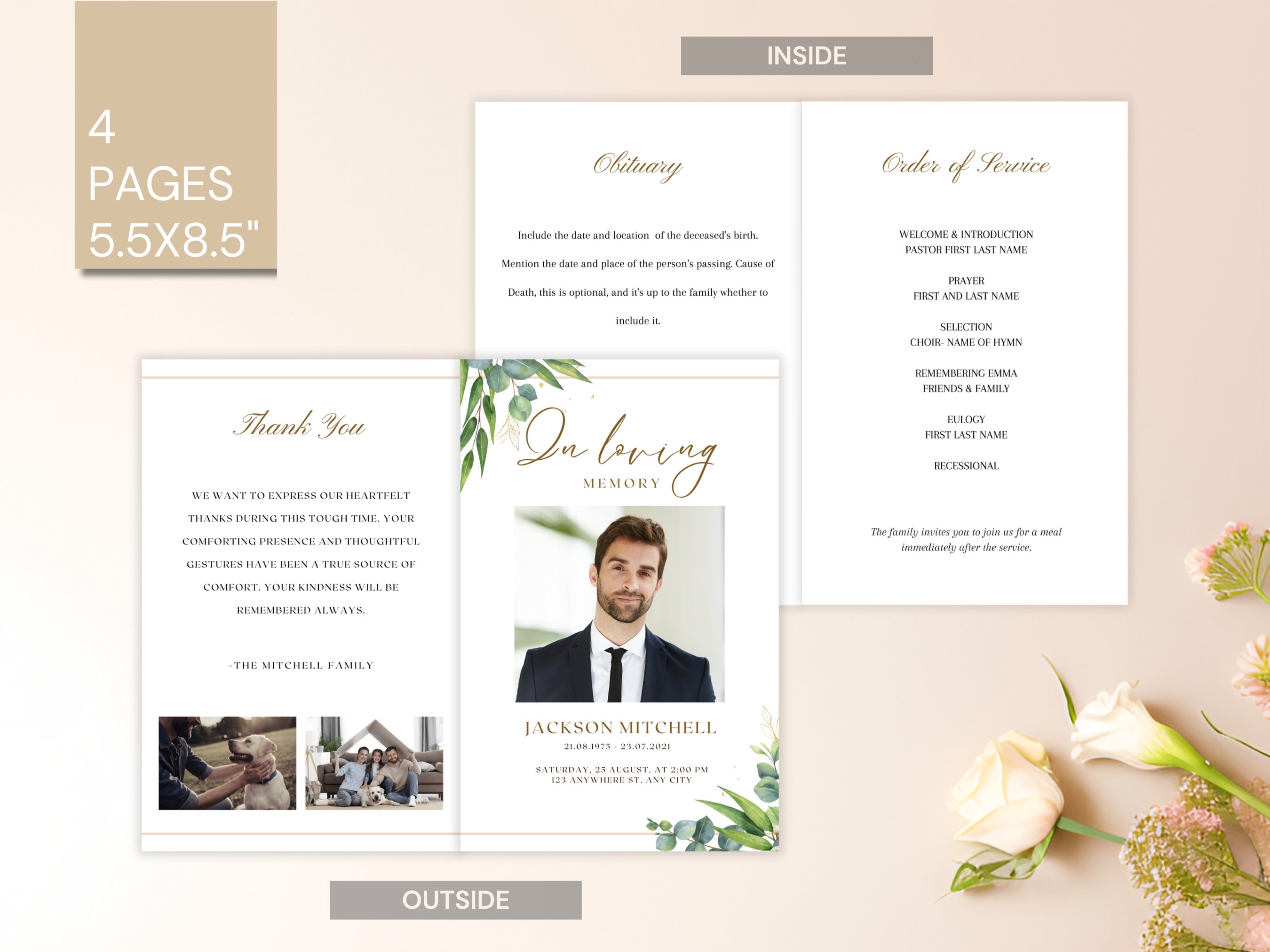 Editable Funeral Program Template Instant Download Obituary Template ...