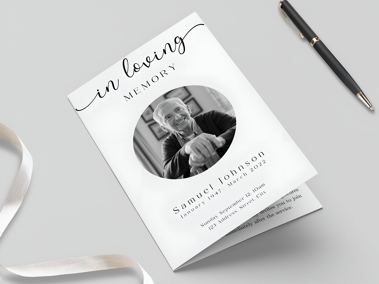 Funeral Program Template Minimal Simple Obituary Card Modern Memorial ...