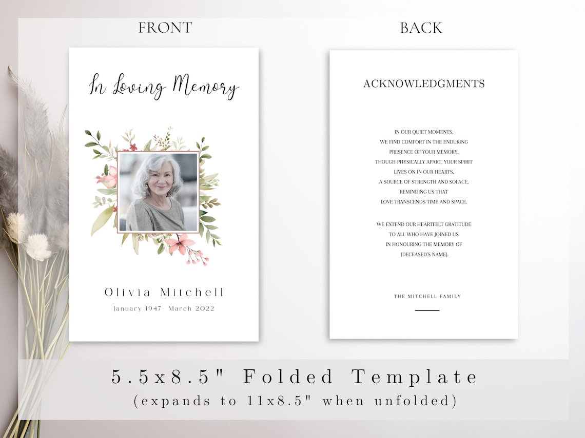 Funeral Program Template Editable Celebration of Life Printable Order ...