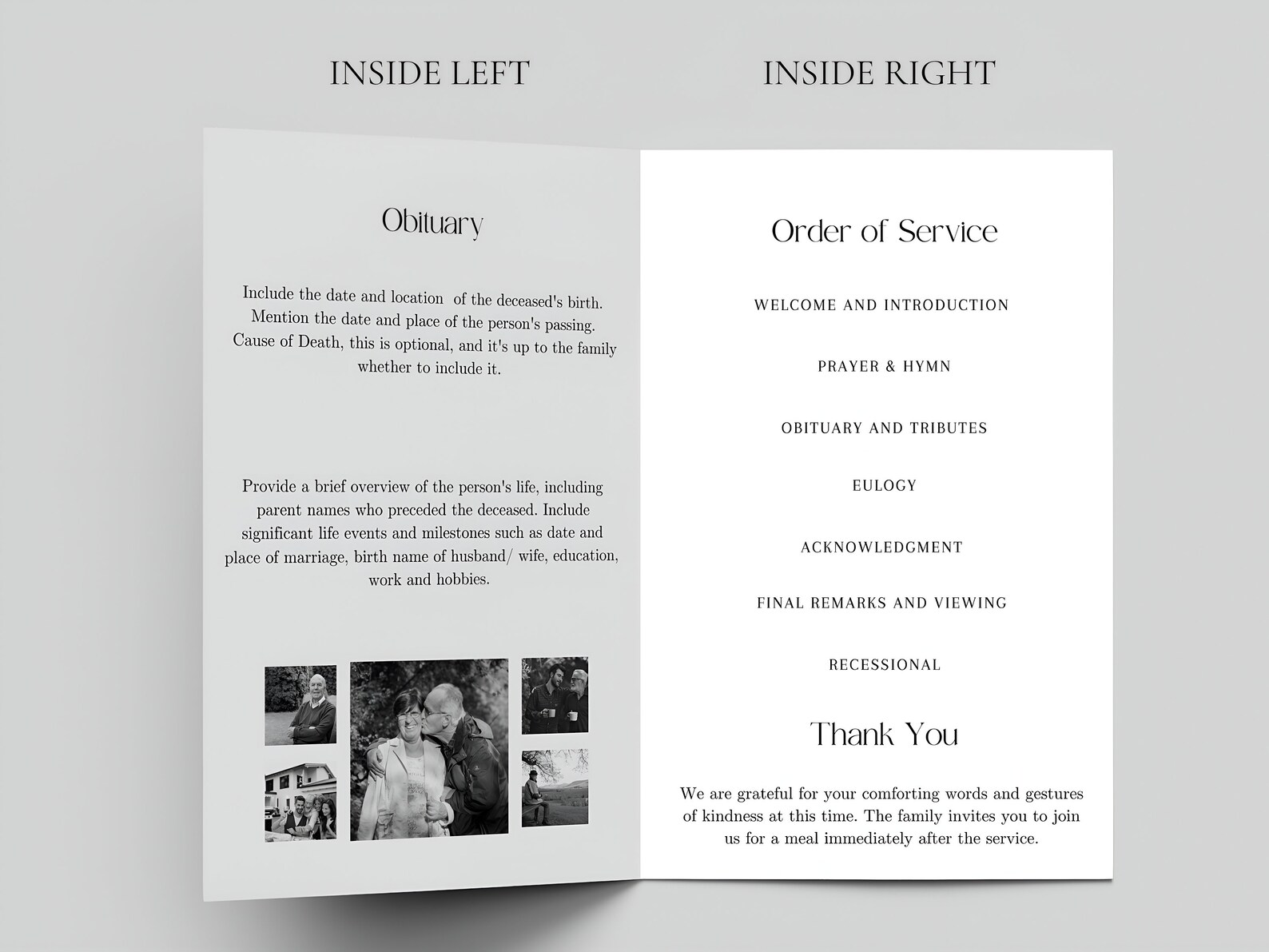Funeral Program Template Minimal Simple Obituary Card Modern Memorial ...