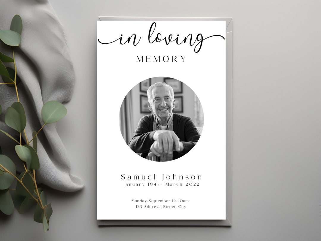 Funeral Program Template Minimal Simple Obituary Card Modern Memorial ...