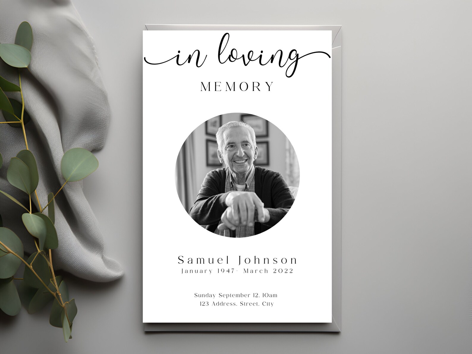 Funeral Program Template Minimal Simple Obituary Card Modern Memorial ...