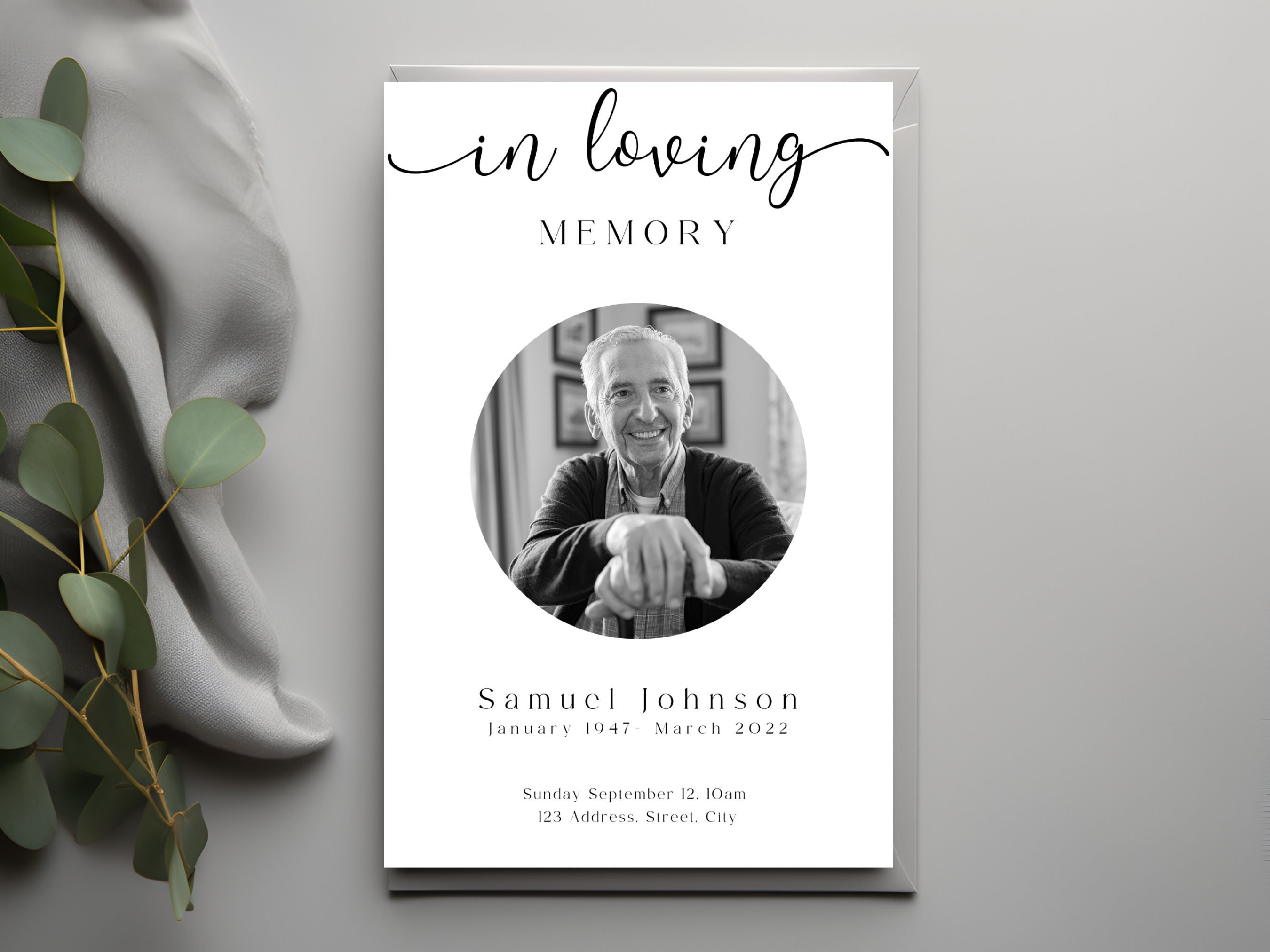 Funeral Program Template Minimal Simple Obituary Card Modern Memorial ...