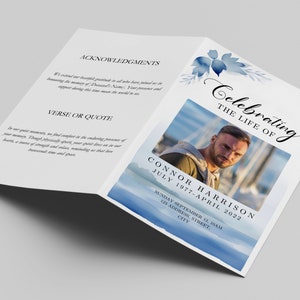 Funeral Program Template Blue Editable Celebration of Life Printable ...