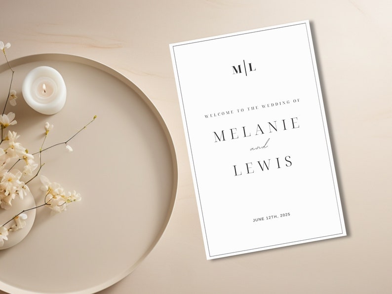 Minimalist Wedding Program Template Foldable Wedding Program Editable Elegant Wedding Program ...