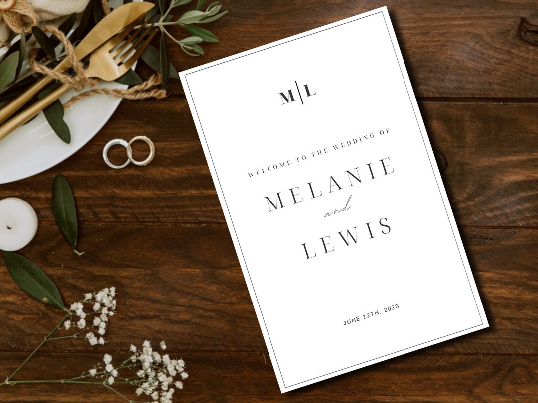 Minimalist Wedding Program Template Foldable Wedding Program Editable ...