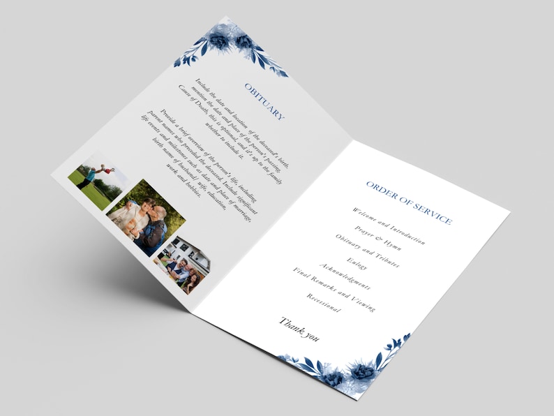 Blue Funeral Program Template Editable Memorial Program - Etsy