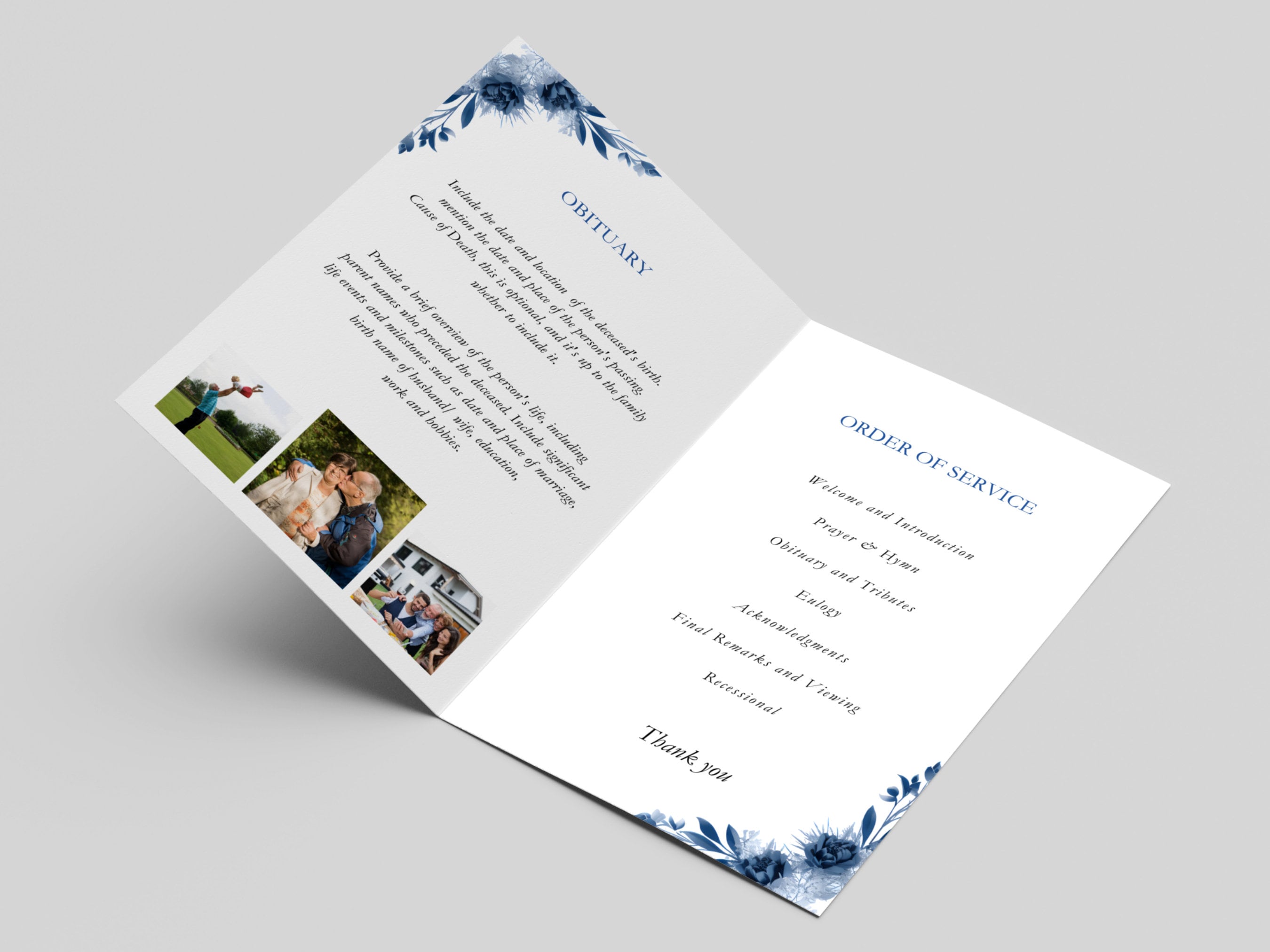 Blue Funeral Program Template Editable Memorial Program - Etsy