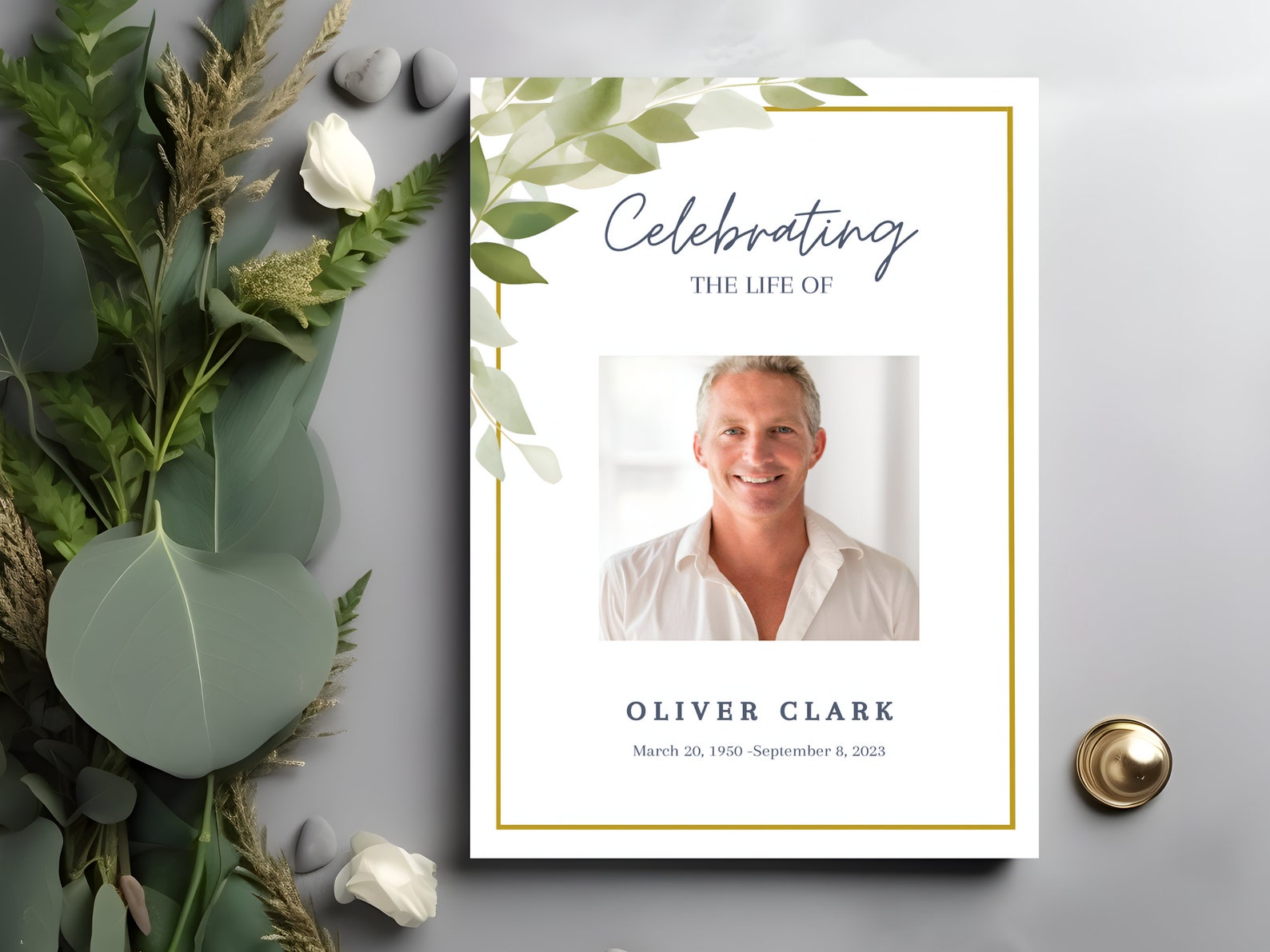 Funeral Program Template for Men Greenery Editable Memorial Program ...