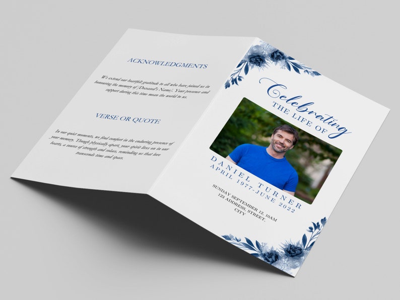Blue Funeral Program Template Editable Memorial Program - Etsy