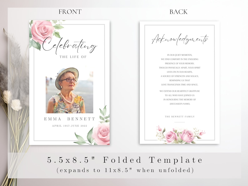 Editable Funeral Program Template Floral Blush Celebration of Life ...