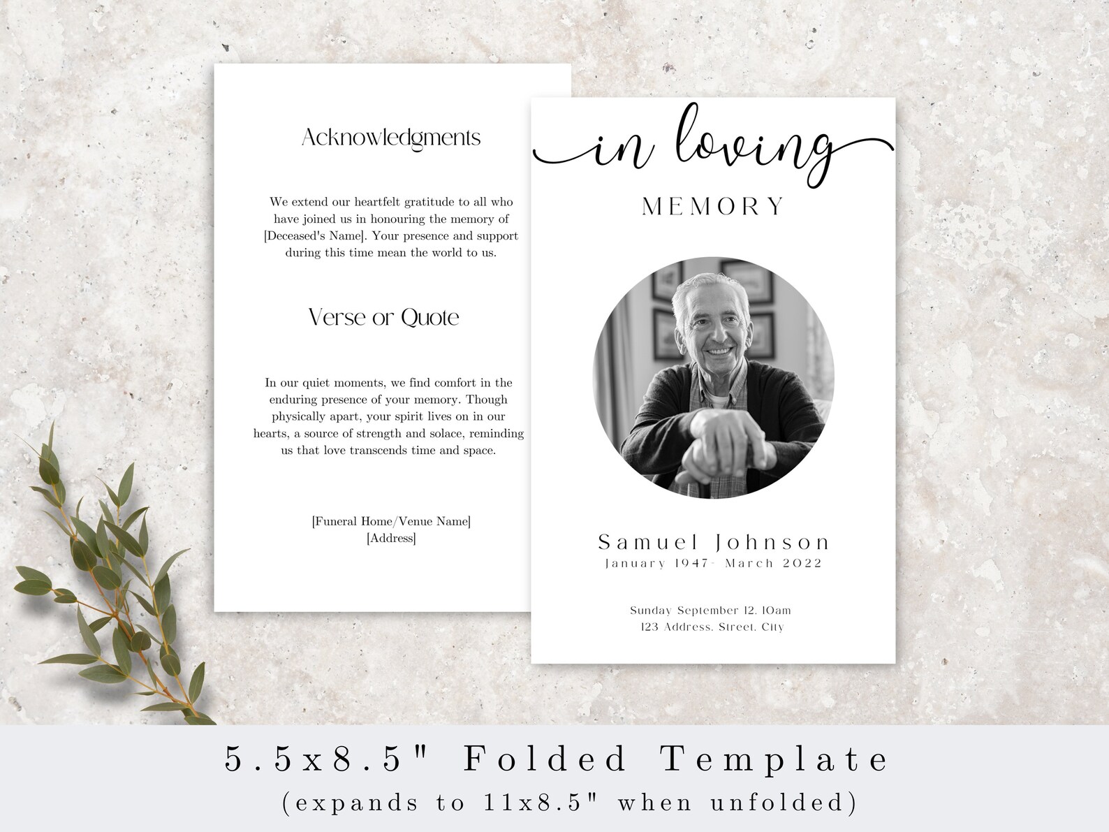 Funeral Program Template Minimal Simple Obituary Card Modern Memorial ...