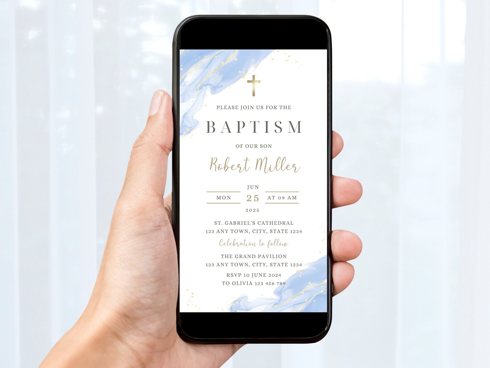 Modern Christening Invitation Boy Baptism Invitation Template Blue ...
